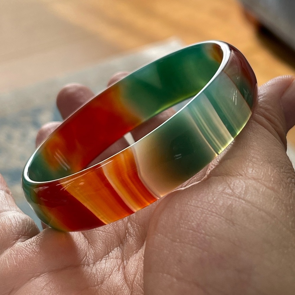 Carved Banded Agate Bangle Bracelet - Gem